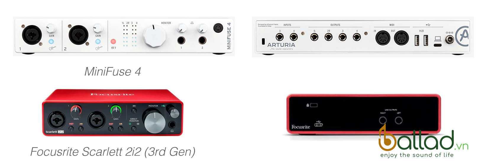 So sánh Focusrite Scarlett 2i2 (3rd Gen) và MiniFuse 4 - Ballad.vn